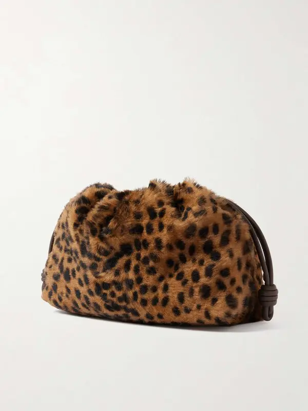 Loewe Flamenco Medium Leopard-print Shearling Clutch