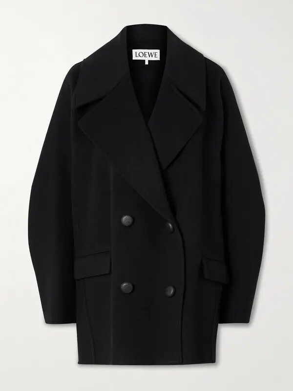 Loewe Wool Double-breasted Coat - Black