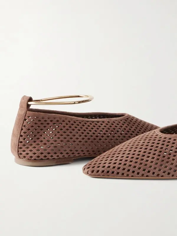 JIL SANDER Ballerina Embellished Laser-cut Suede Ballet Flats