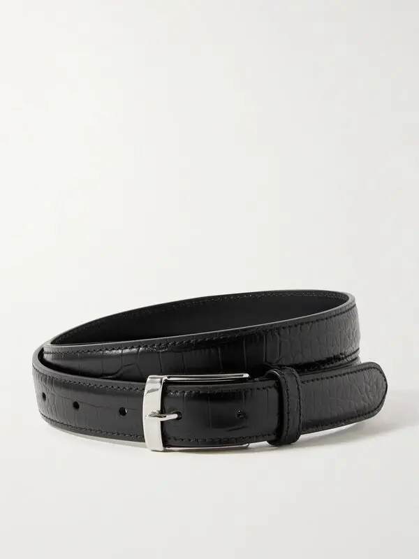 NILI LOTAN Dana Croc-effect Leather Belt - Black