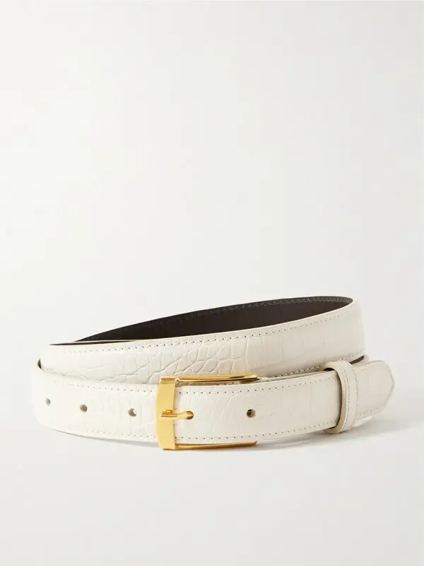 NILI LOTAN Dana Croc-effect Leather Belt - Ivory