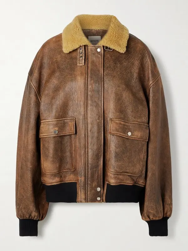 Khaite Sandor Shearling-trimmed Leather Jacket - Brown