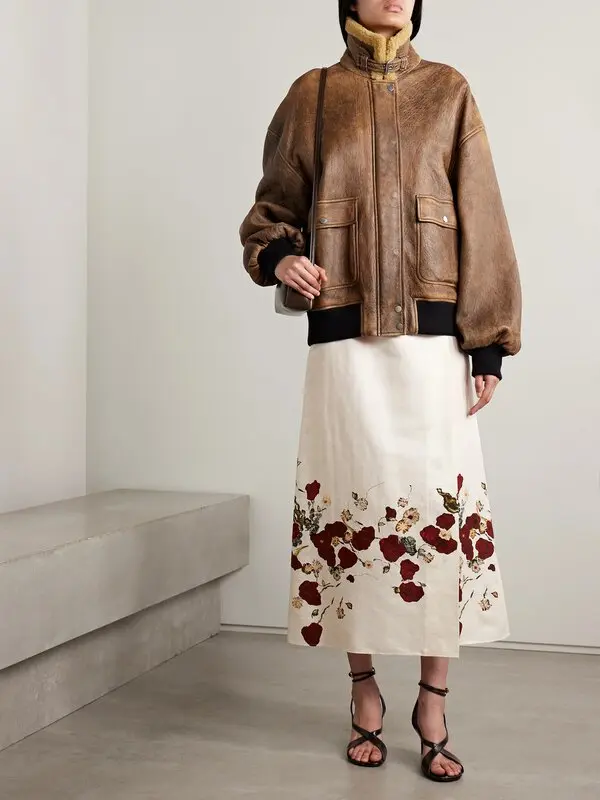 Khaite Sandor Shearling-trimmed Leather Jacket - Brown