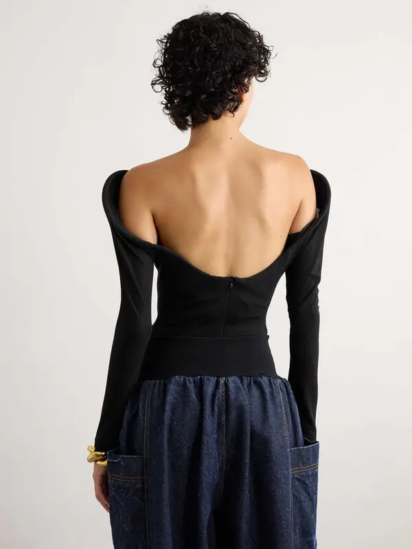 Alaïa Open-back Padded Jersey Bodysuit
