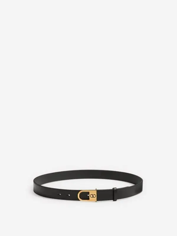 Valentino Garavani Leather Vlogo Belt - Black