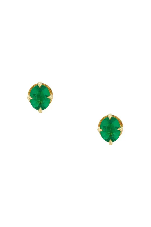 AZLEE Oval Emerald Stud Earrings - 18k Yellow Gold