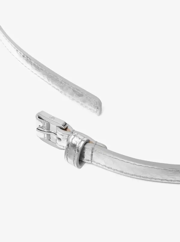 Michael Kors Carolyn Metallic Snake Embossed Leather Waist Belt - Silver