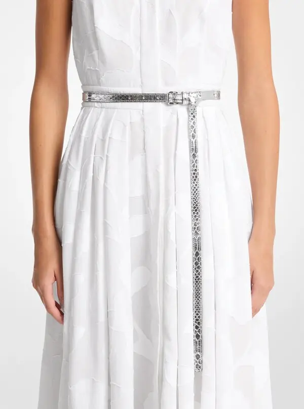 Michael Kors Carolyn Metallic Snake Embossed Leather Waist Belt - Silver