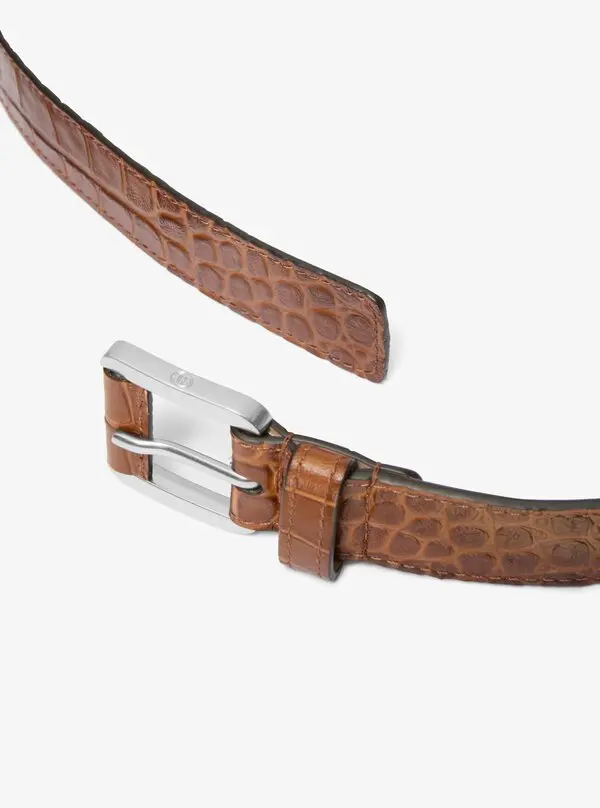 Michael Kors Jodi Crocodile Embossed Leather Trouser Belt - Brown