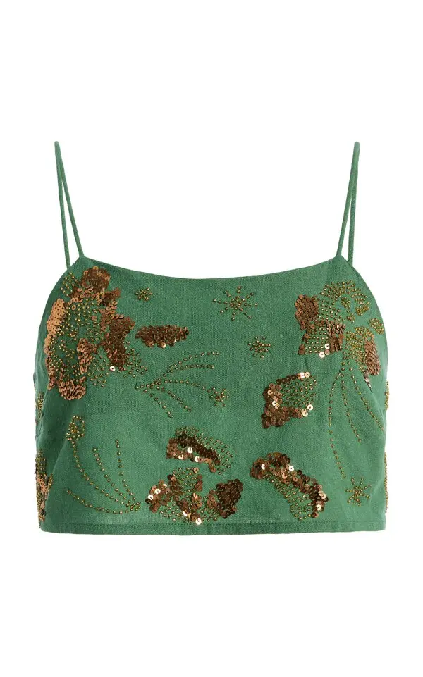 ALL THAT REMAINS Sequined Cotton Square Neck Crop Top