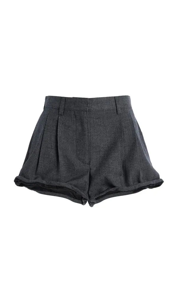 Prada Pleated Grisaille Wool Shorts