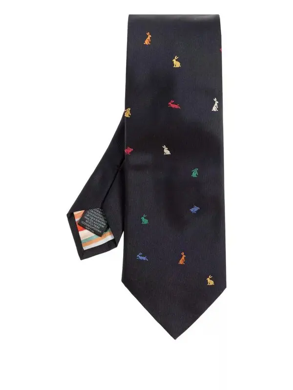 Paul Smith Rabbit Motif Standard Neck Tie - Blue