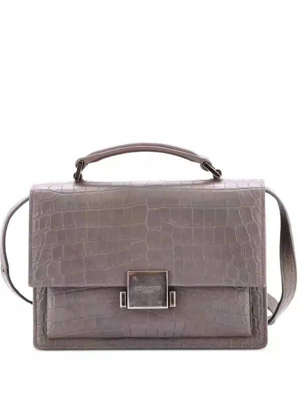 Saint Laurent Bellechasse Crocodile Embossed Leather Medium Satchel - Grey