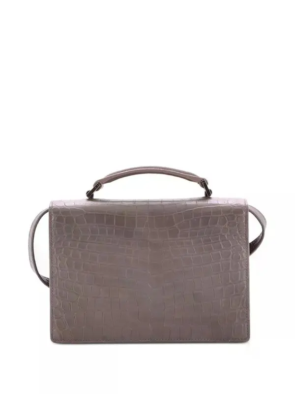 Saint Laurent Bellechasse Crocodile Embossed Leather Medium Satchel - Grey