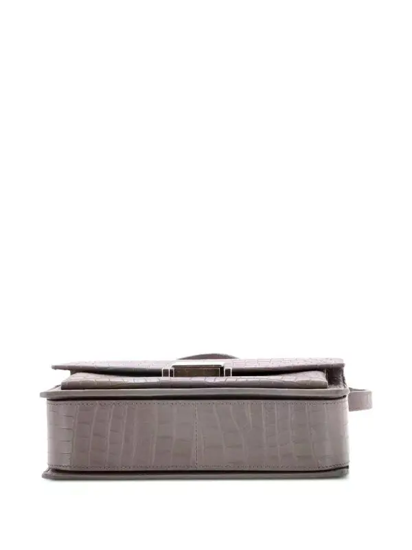 Saint Laurent Bellechasse Crocodile Embossed Leather Medium Satchel - Grey
