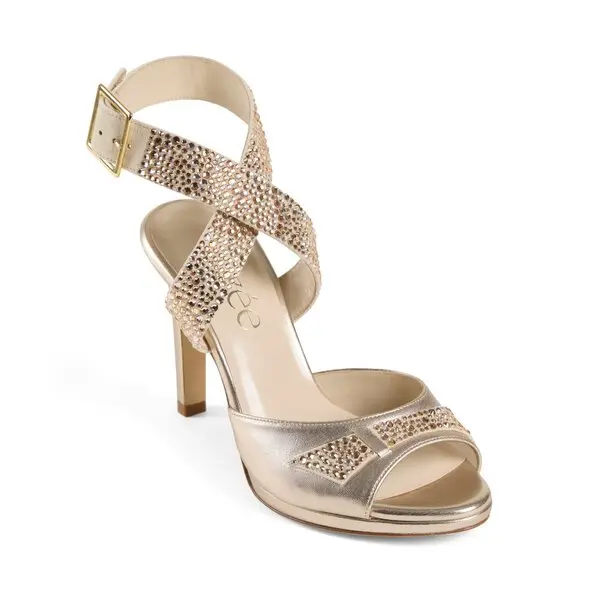 ELIZEE Fiorella Crystal-embellished Metallic Leather Sandals