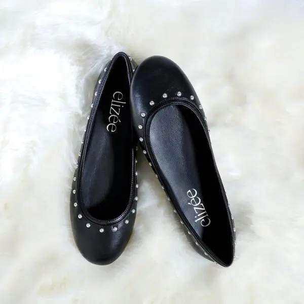 ELIZEE Gemma Ballerina Flats - Black/studs