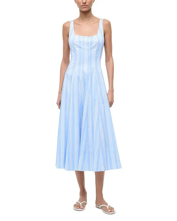 Staud Wells Midi Dress - Blue Toile