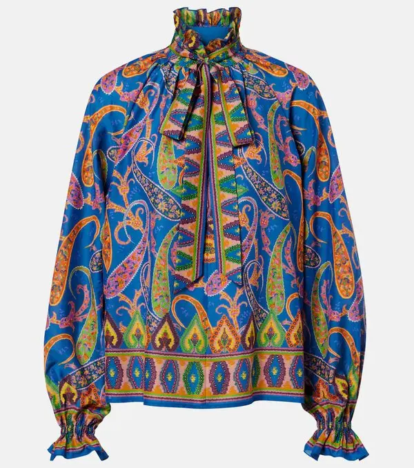 Etro Printed Cotton And Silk Twill Blouse