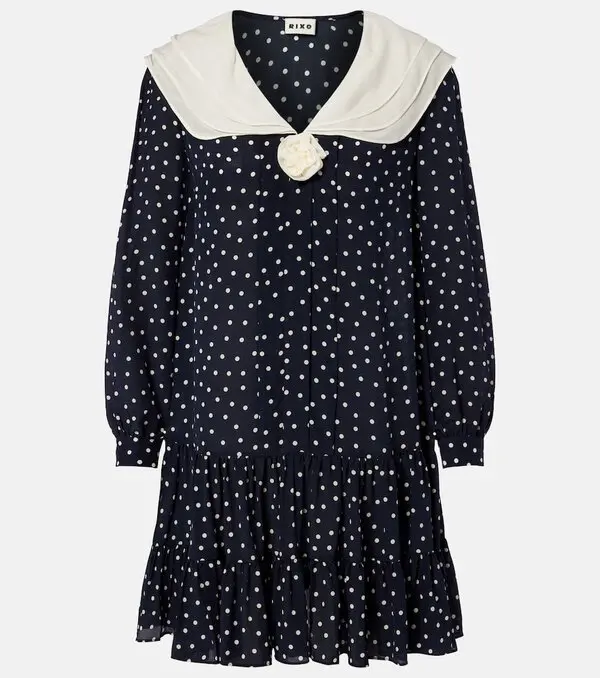 Rixo Valetta Polka-dot Silk Crepe Minidress - Blue