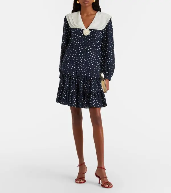 Rixo Valetta Polka-dot Silk Crepe Minidress - Blue