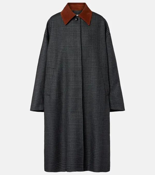 RÓHE Prince Of Wales Check Virgin Wool Coat - Black