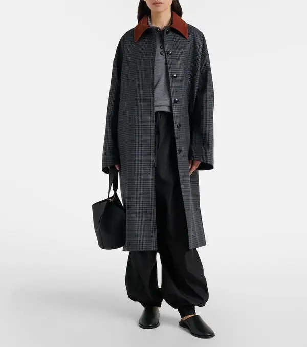 RÓHE Prince Of Wales Check Virgin Wool Coat - Black
