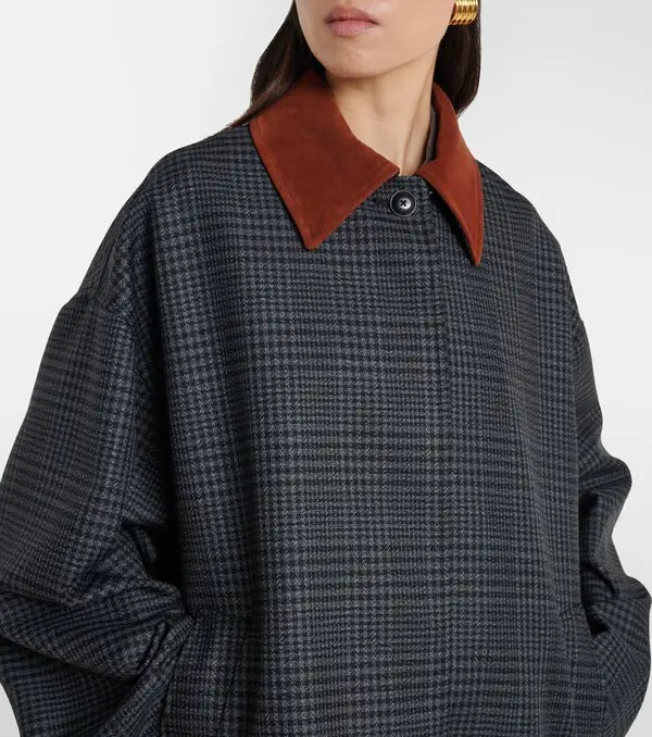 RÓHE Prince Of Wales Check Virgin Wool Coat - Black