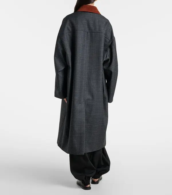RÓHE Prince Of Wales Check Virgin Wool Coat - Black