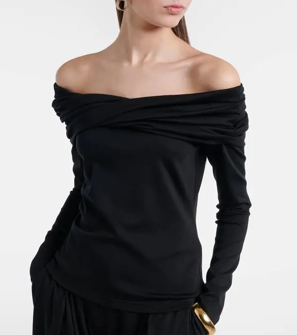 Max Mara Orafo Off-shoulder Virgin Wool Top - Black