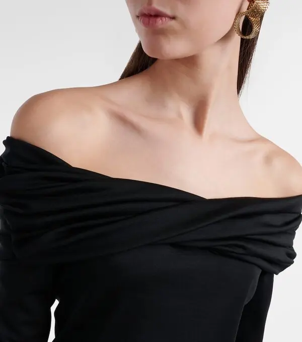 Max Mara Orafo Off-shoulder Virgin Wool Top - Black