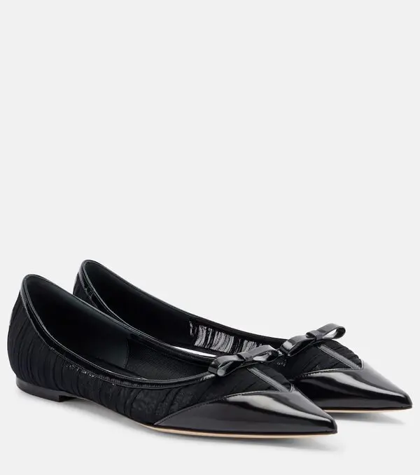 JIMMY CHOO Love Leather-trimmed Mesh Ballet Flats