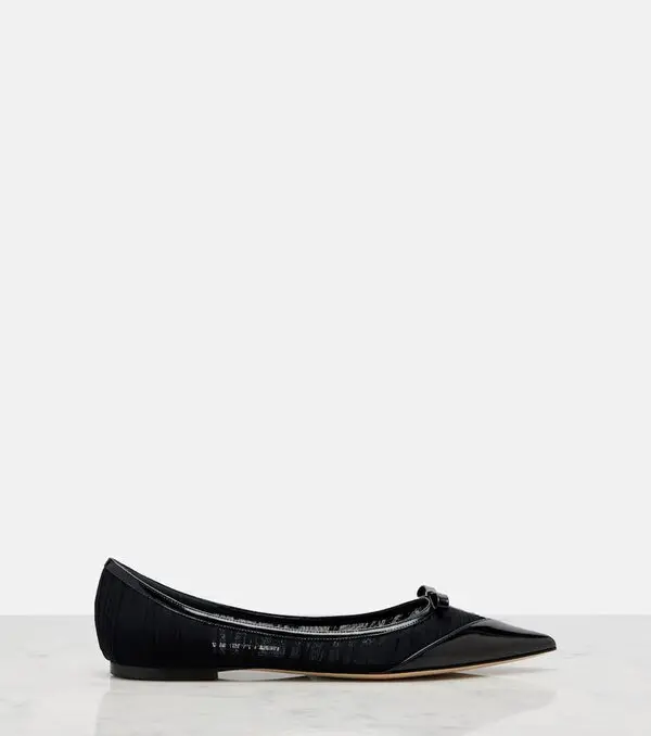 JIMMY CHOO Love Leather-trimmed Mesh Ballet Flats