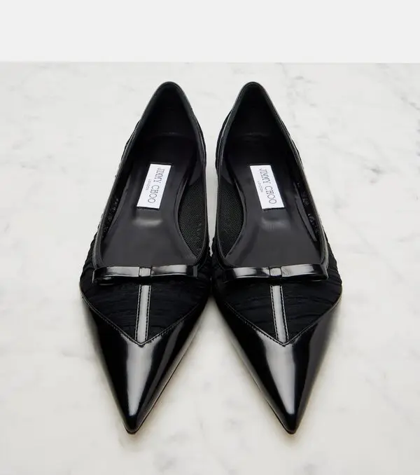 JIMMY CHOO Love Leather-trimmed Mesh Ballet Flats
