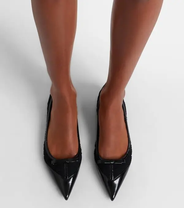 JIMMY CHOO Love Leather-trimmed Mesh Ballet Flats