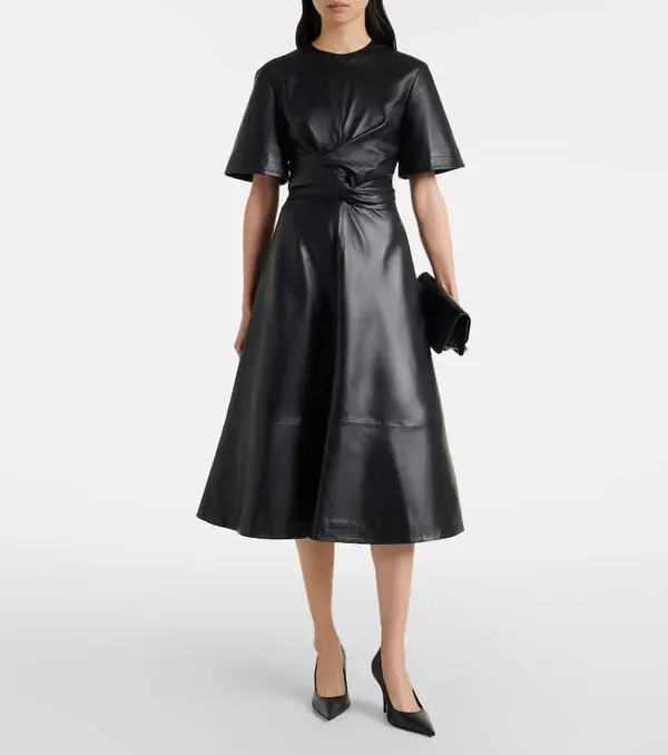 Altuzarra Gathered Leather Midi Dress