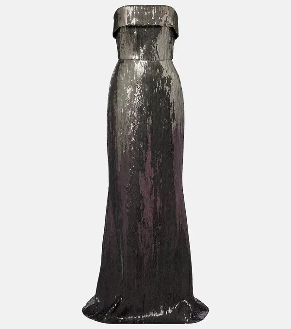 Elie Saab Sequined Strapless Bustier Gown