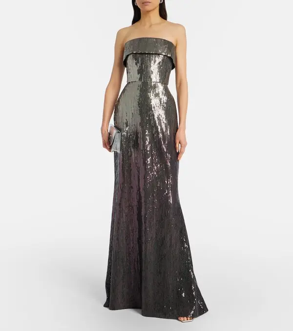 Elie Saab Sequined Strapless Bustier Gown