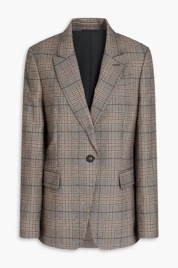 Brunello Cucinelli Bead-embellished Checked Wool-blend Blazer