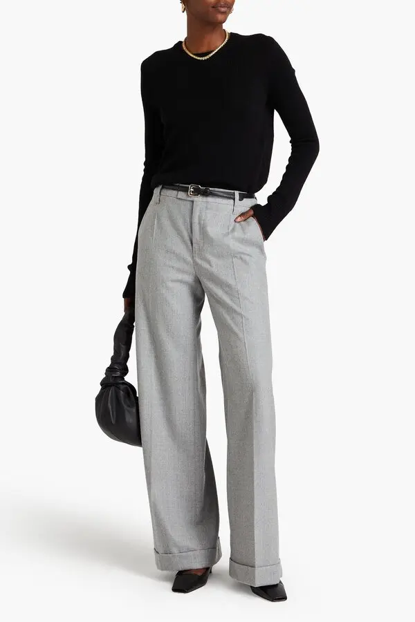 Brunello Cucinelli Bead-embellished Wool-flannel Wide-leg Pants