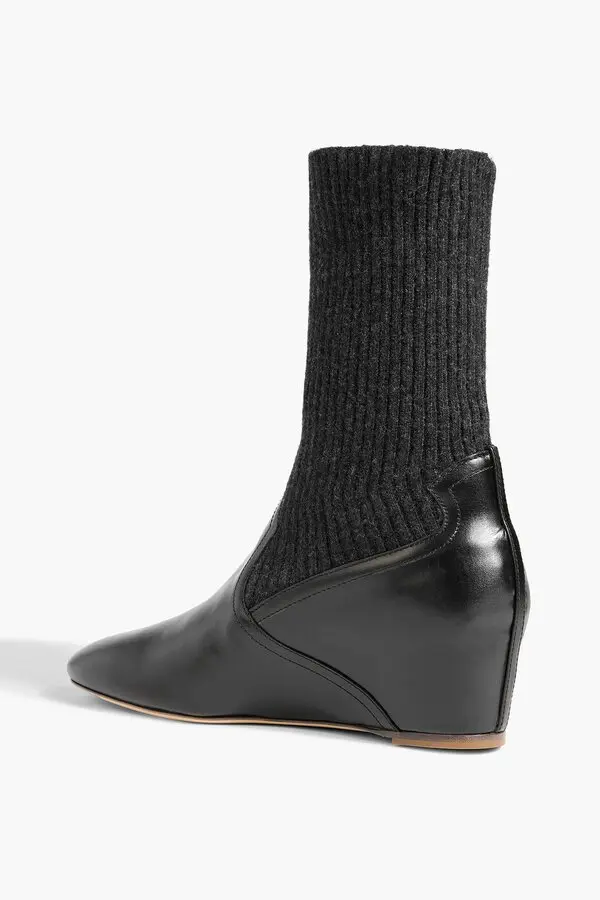 Gabriela Hearst Abner Leather And Ribbed-knit Wedge Ankle Boots