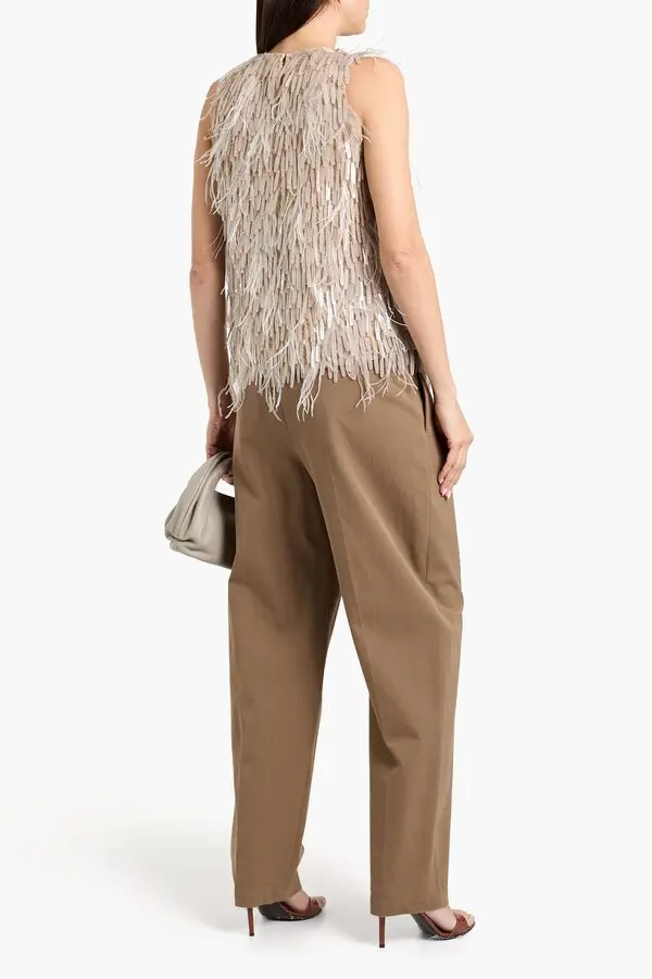 Brunello Cucinelli Embellished Silk Crepe De Chine Top