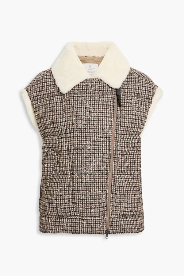 Brunello Cucinelli Shearling-trimmed Wool-blend Tweed Vest