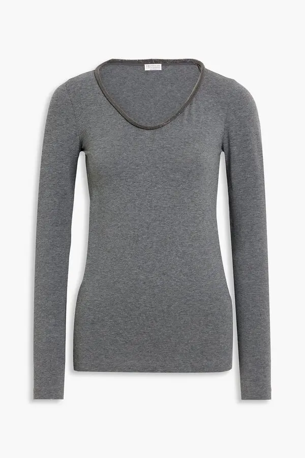 Brunello Cucinelli Bead-embellished Stretch Cotton-blend Top