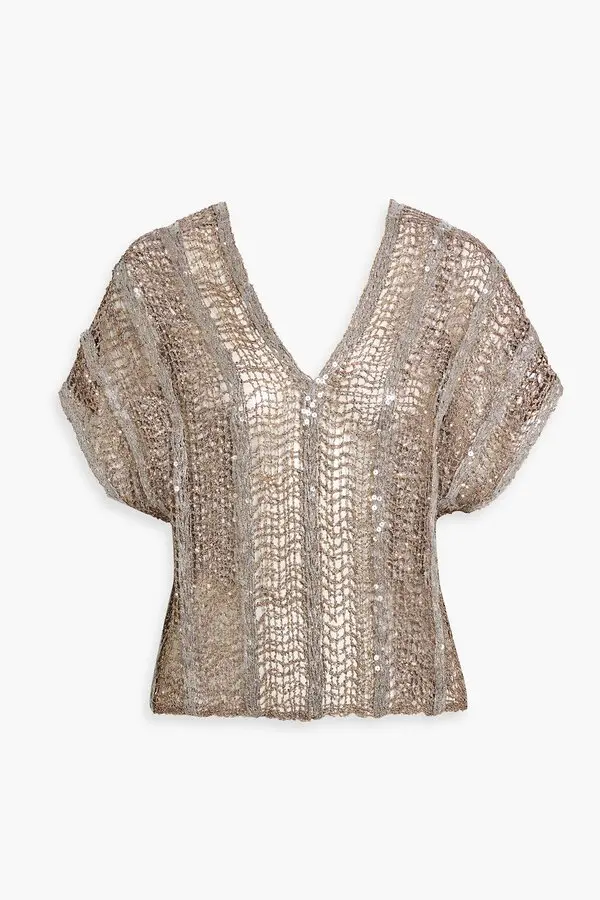 Brunello Cucinelli Sequin-embellished Open-knit Top