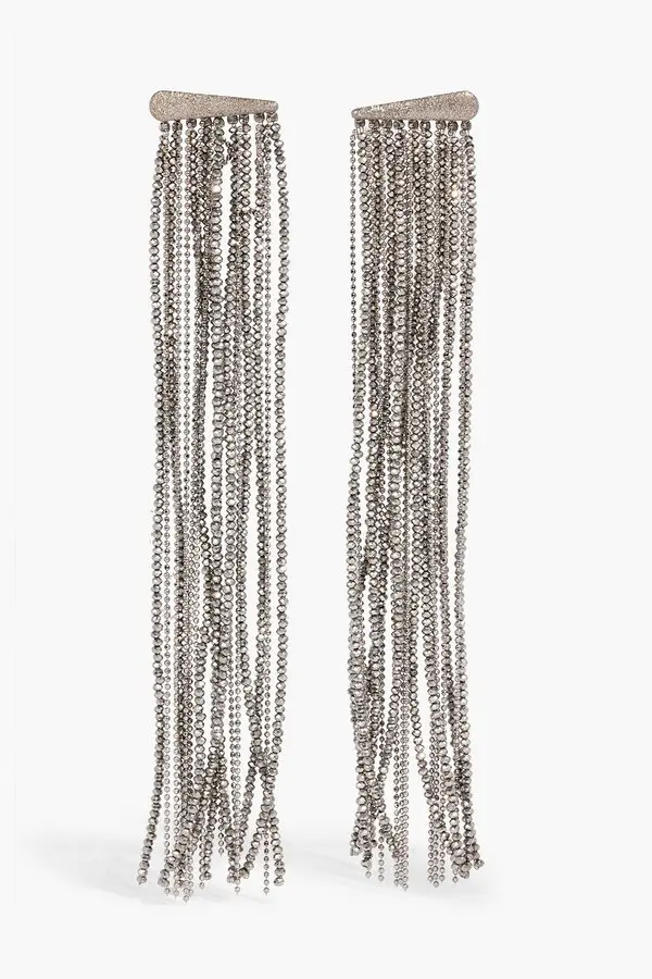 Brunello Cucinelli Fringed Beaded Silvertone Earrings - Gunmetal