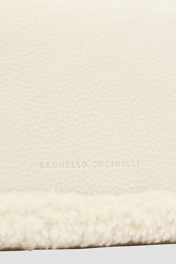 Brunello Cucinelli Shearling-trimmed Pebbled-leather Shoulder Bag