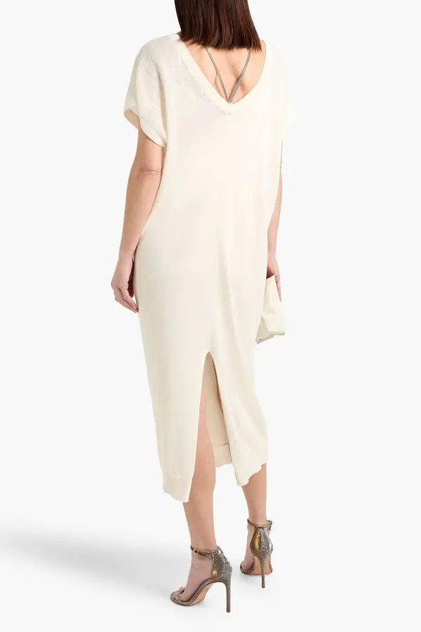 Embellished Linen And Silk-blend Midi Dress