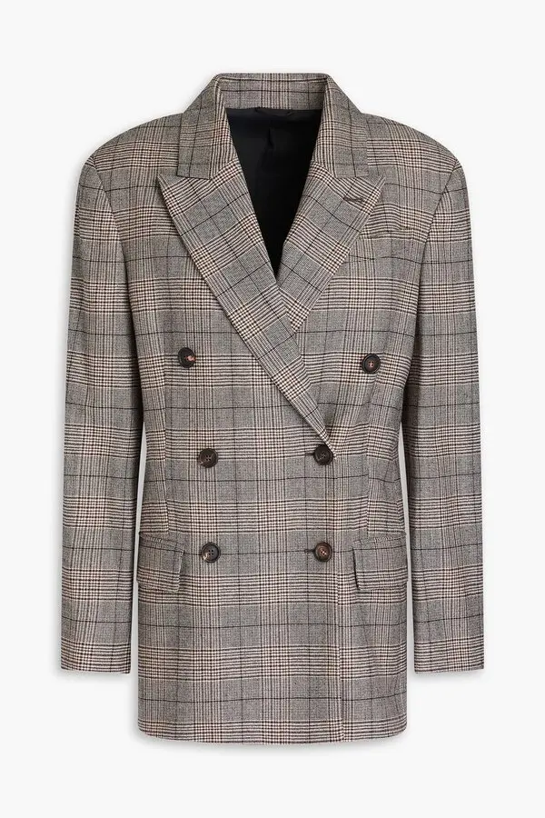 Brunello Cucinelli Doublebreasted Prince Of Wales Checked Woolblend Blazer - Brown