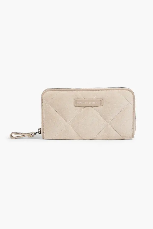 Brunello Cucinelli Beadembellished Suede Wallet - Beige